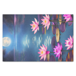 Full Moon and Beautiful Pink Lotus Flowers Tissue Paper | Zazzle