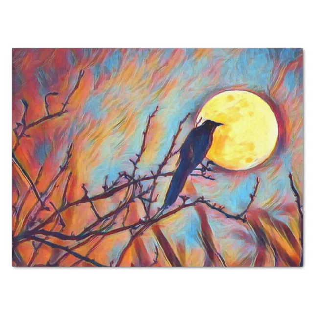 Full Moon and Crow Autumn Fall Digital Painting Tissue Paper | Zazzle