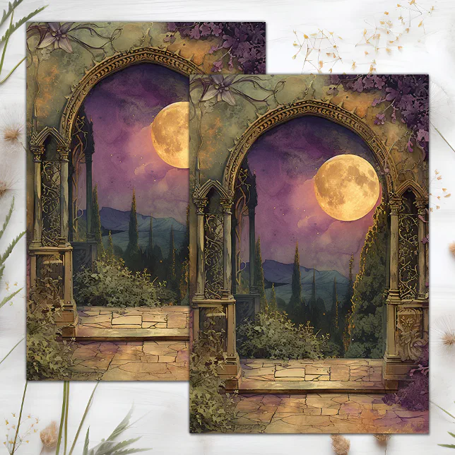 FULL MOON AND GARDEN ARCH DECOUPAGE TISSUE PAPER | Zazzle