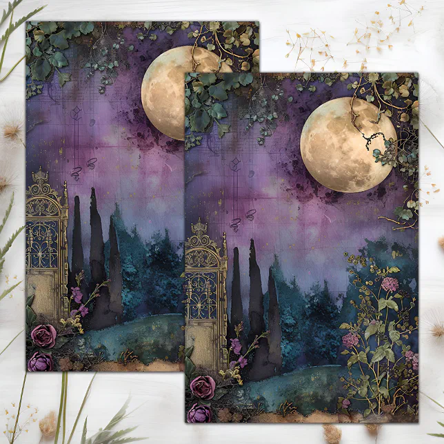 FULL MOON AND GARDEN DECOUPAGE TISSUE PAPER | Zazzle