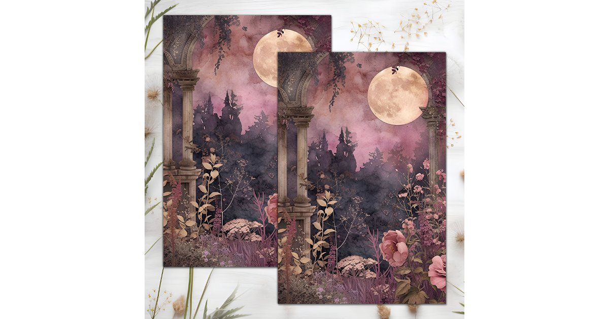 FULL MOON AND GARDEN DECOUPAGE TISSUE PAPER | Zazzle