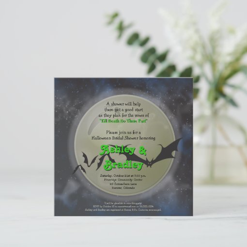 Full Moon Bats Halloween Bridal Shower Invitation | Zazzle