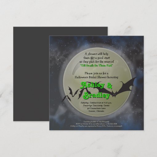 Full Moon Bats Halloween Bridal Shower Invitation | Zazzle
