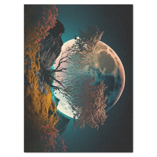 Full Moon behind Old Tree Decoupage Tissue Paper | Zazzle