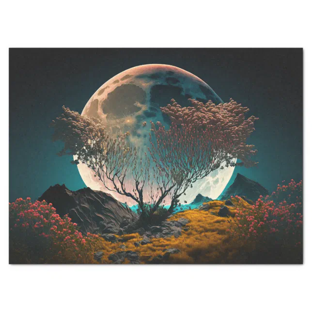 Full Moon behind Old Tree Decoupage Tissue Paper | Zazzle