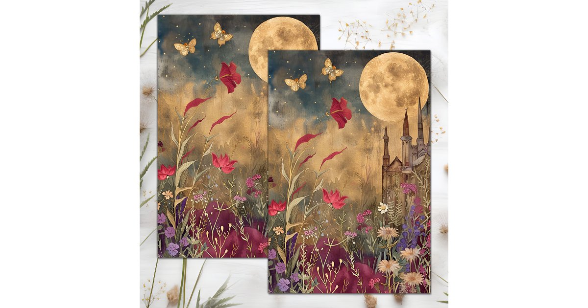 FULL MOON IN MEADOW DECOUPAGE TISSUE PAPER | Zazzle