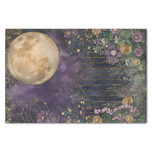 FULL MOON MIDNIGHT GARDEN DECOUPAGE TISSUE PAPER | Zazzle