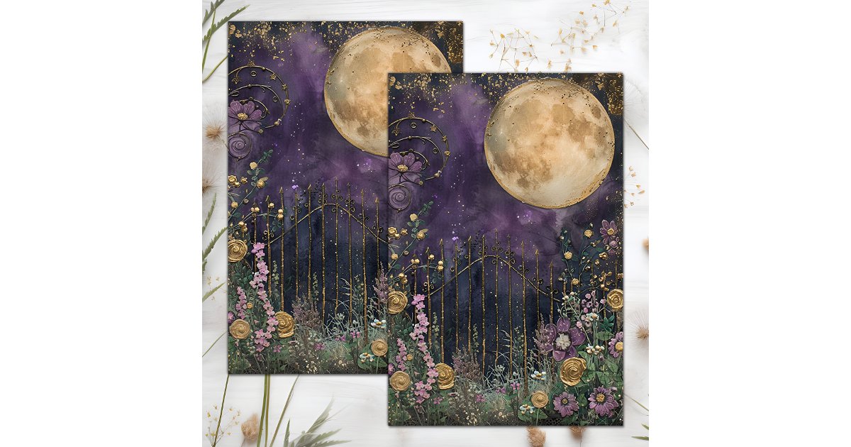 FULL MOON MIDNIGHT GARDEN DECOUPAGE TISSUE PAPER | Zazzle