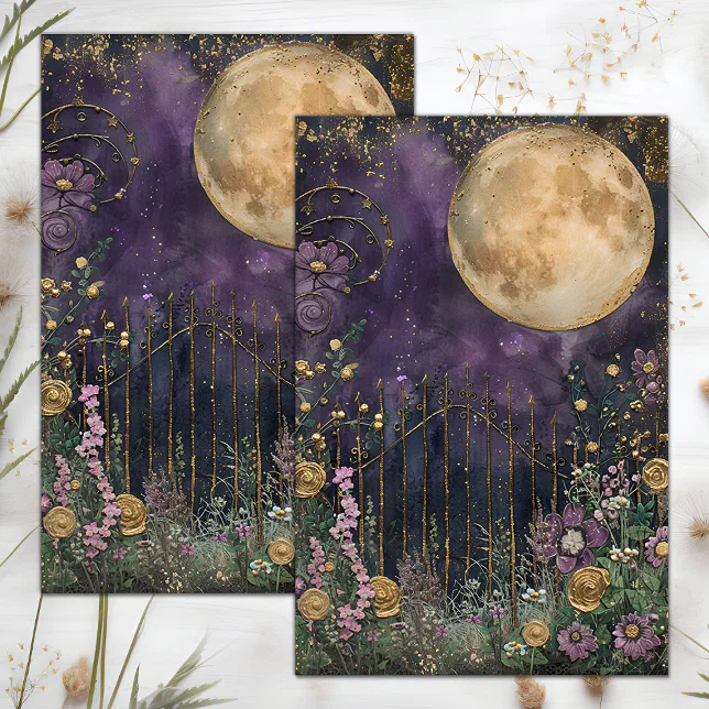 FULL MOON MIDNIGHT GARDEN DECOUPAGE TISSUE PAPER | Zazzle