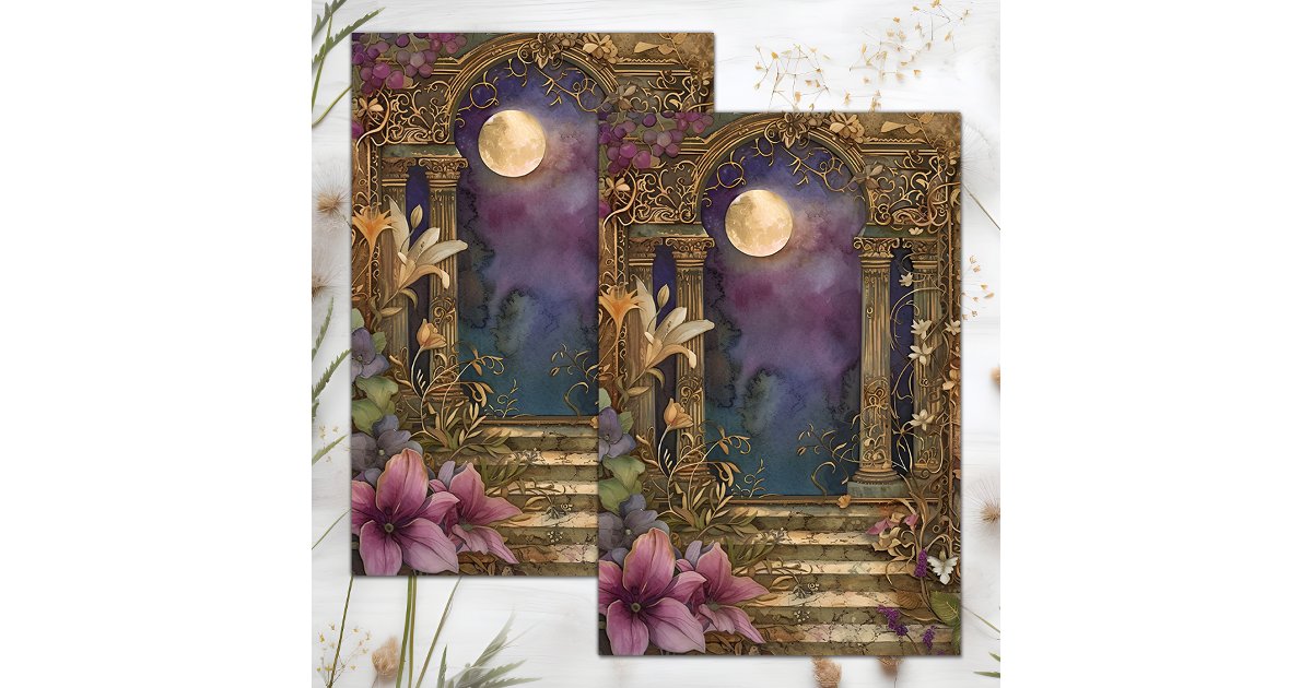 FULL MOON MIDNIGHT GARDEN DECOUPAGE TISSUE PAPER | Zazzle