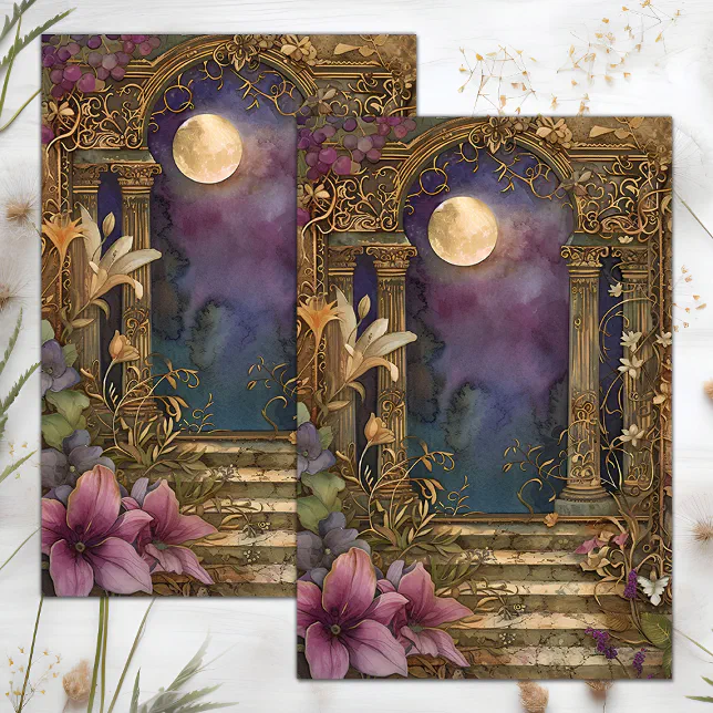 FULL MOON MIDNIGHT GARDEN DECOUPAGE TISSUE PAPER | Zazzle