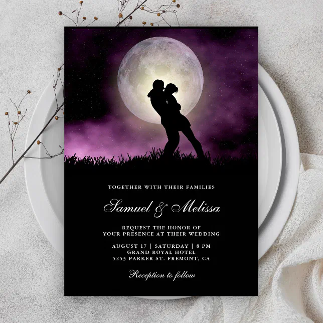 Full Moon Night Sky Romantic Couple Wedding Invitation | Zazzle