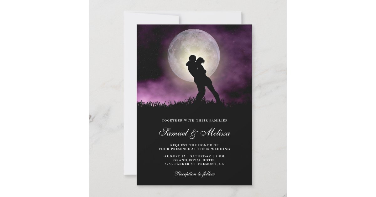 Full Moon Night Sky Romantic Couple Wedding Invitation | Zazzle