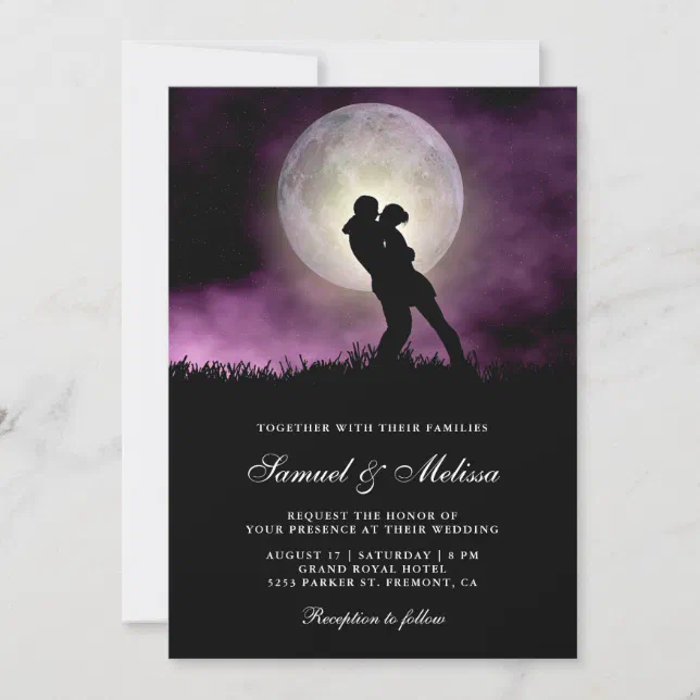 Full Moon Night Sky Romantic Couple Wedding Invitation | Zazzle