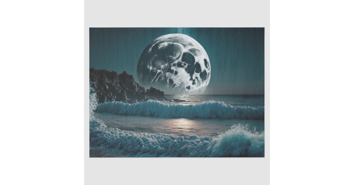 Full Moon over Ocean Decoupage Tissue Paper | Zazzle