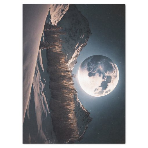Full Moon over Snow Mountain of Trees Decoupage Tissue Paper | Zazzle