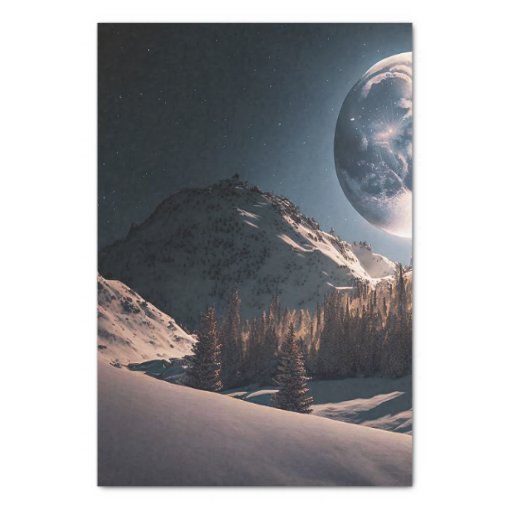 Full Moon over Snow Mountain of Trees Decoupage Tissue Paper | Zazzle