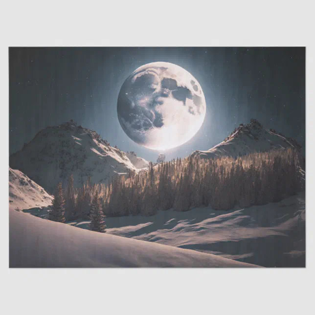 Full Moon over Snow Mountain of Trees Decoupage Tissue Paper | Zazzle