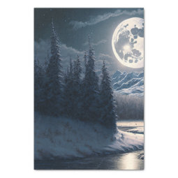 Full Moon Snowy Landscape Decoupage Tissue Paper | Zazzle