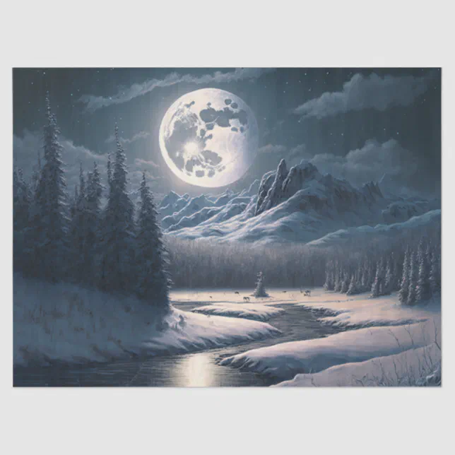 Full Moon Snowy Landscape Decoupage Tissue Paper | Zazzle