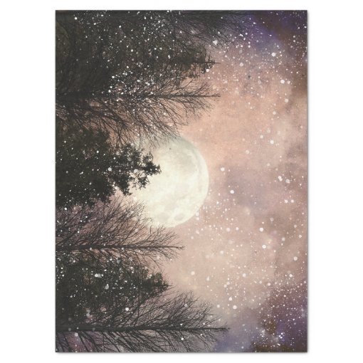 Full Moon Starry Night Forest Decoupage Tissue Paper | Zazzle