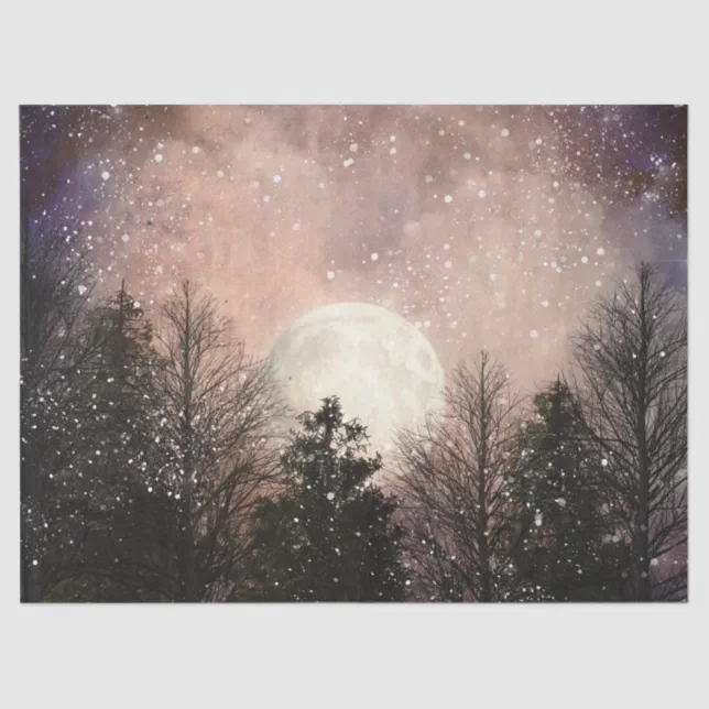 Full Moon Starry Night Forest Decoupage Tissue Paper | Zazzle