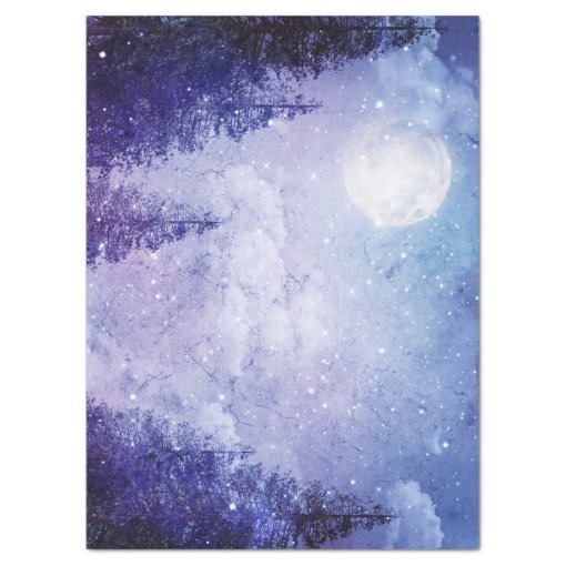 Full Moon Winter Purple Forest Decoupage Tissue Paper | Zazzle