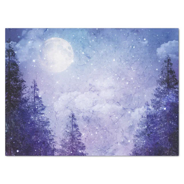 Full Moon Winter Purple Forest Decoupage Tissue Paper | Zazzle