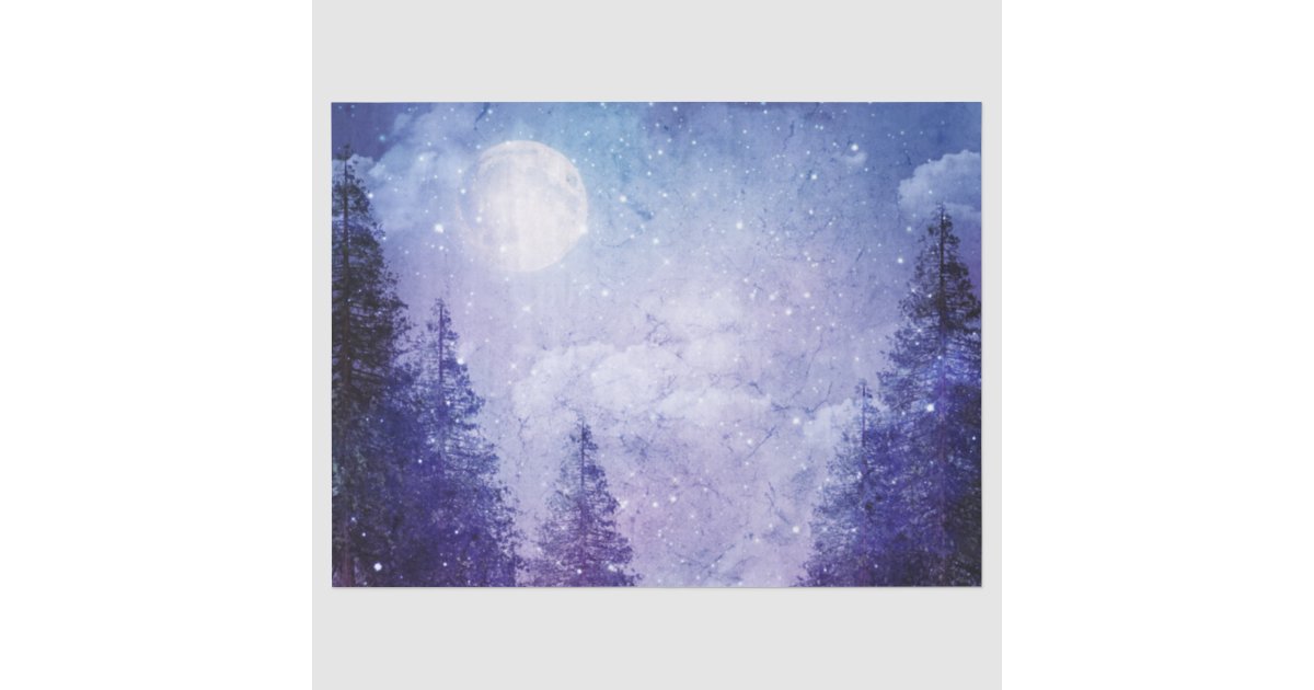 Full Moon Winter Purple Forest Decoupage Tissue Paper | Zazzle