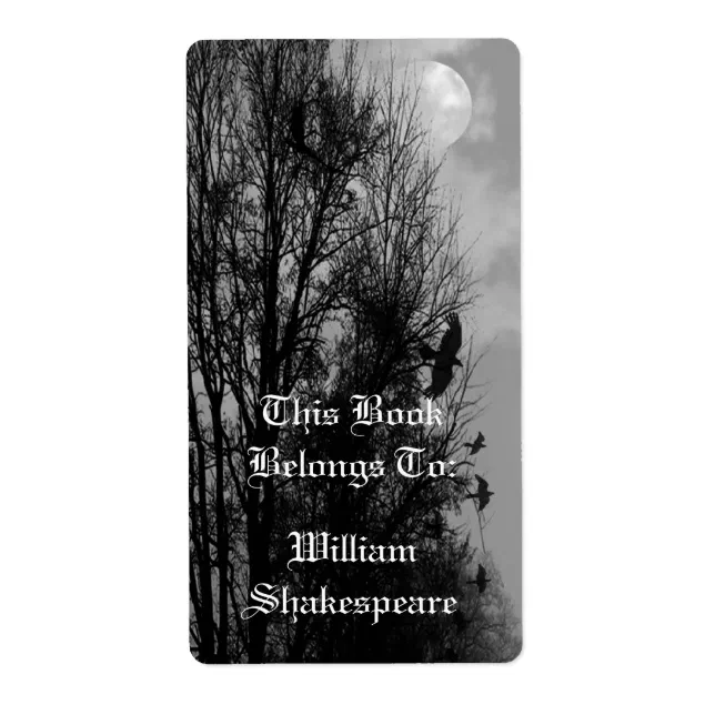Full Moon with Ravens Custom Bookplate Label | Zazzle