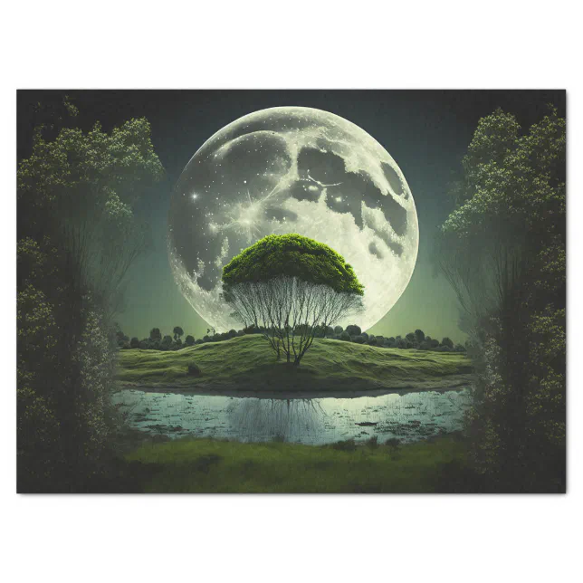Full Moon with Tree and River Decoupage Tissue Paper | Zazzle
