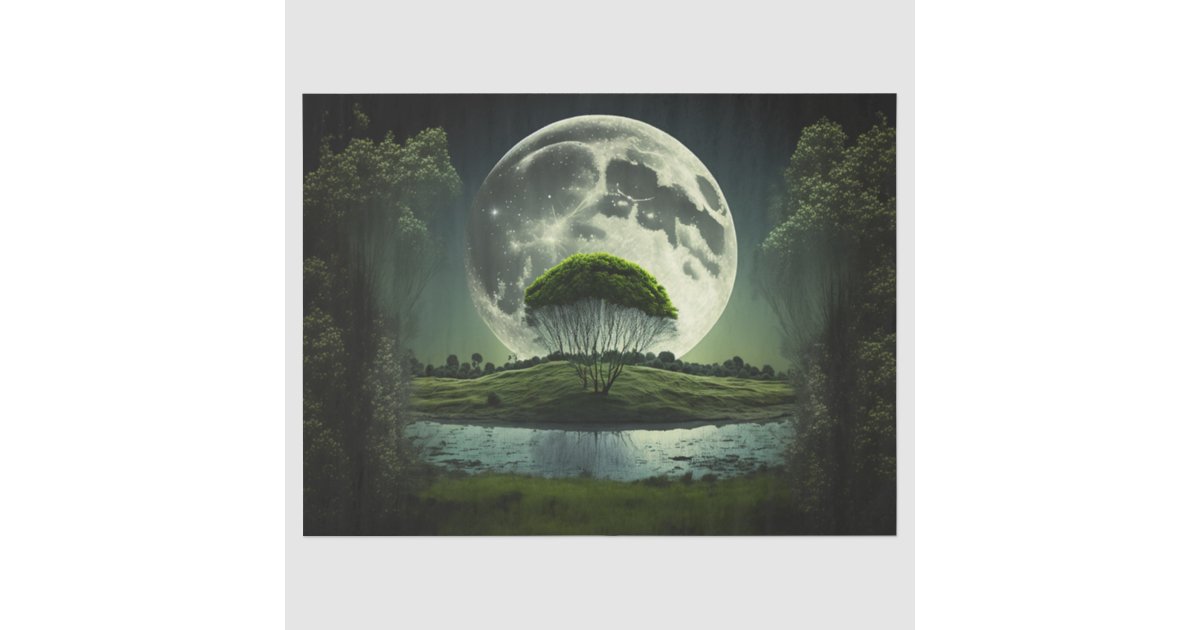 Full Moon with Tree and River Decoupage Tissue Paper | Zazzle