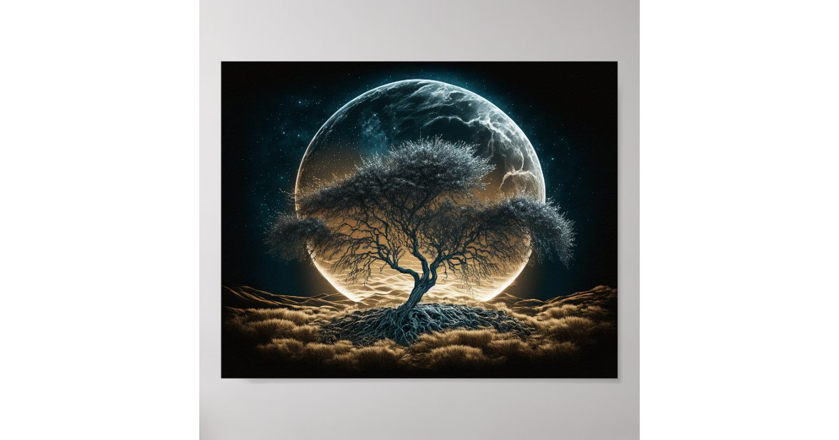 Full Moon with Tree of Root Poster | Zazzle
