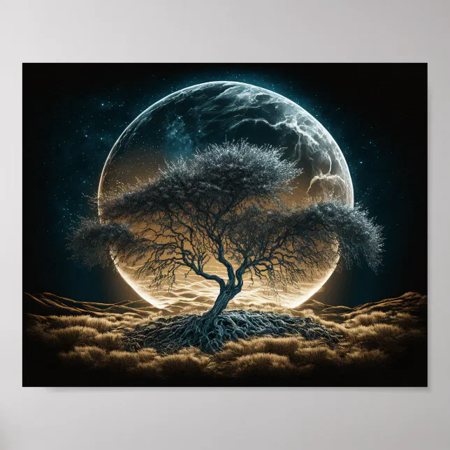 Full Moon with Tree of Root Poster | Zazzle
