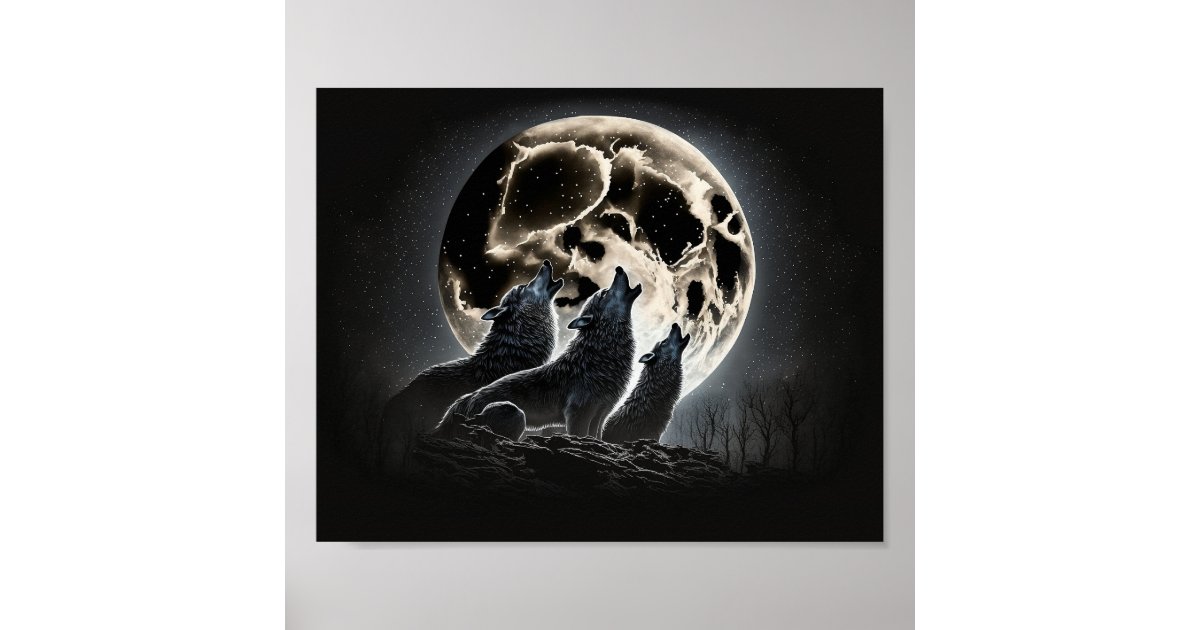 Full Moon Wolves Howling Poster | Zazzle