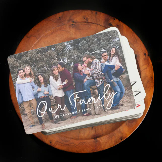Full Photo Custom Family Script Typography Text Poker Cards | Zazzle