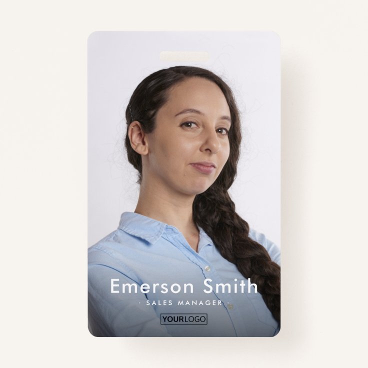 Full photo custom logo employee name title id badge | Zazzle