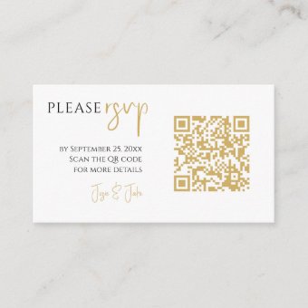 Full photo, gold QR code white wedding RSVP Enclosure Card | Zazzle