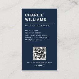 Full photo logo modern minimal QR code dark blue Business Card | Zazzle
