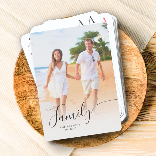 Full Photo Vertical Custom Elegant Script Family Poker Cards | Zazzle