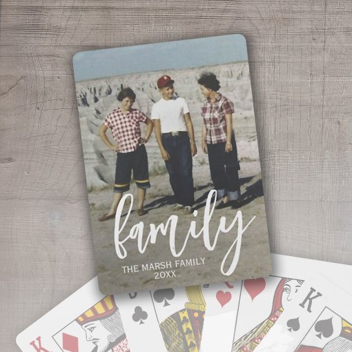 Full Photo - Vertical Custom Script Family Text Poker Cards | Zazzle