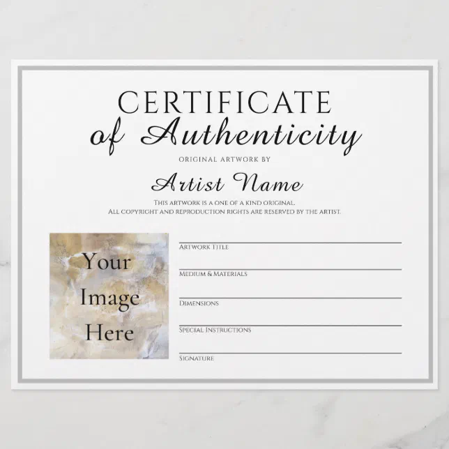 Full Size Certificate of Authenticity Art Photo Letterhead | Zazzle
