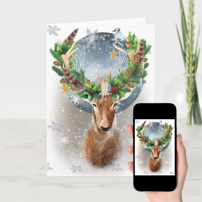 Full Stag Moon Winter Solstice Nature Holiday Card | Zazzle