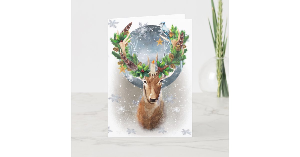 Full Stag Moon Winter Solstice Nature Holiday Card | Zazzle