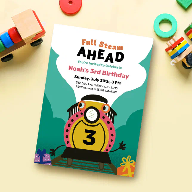 Full Steam Ahead for 3rd Birthday Party Invites | Zazzle