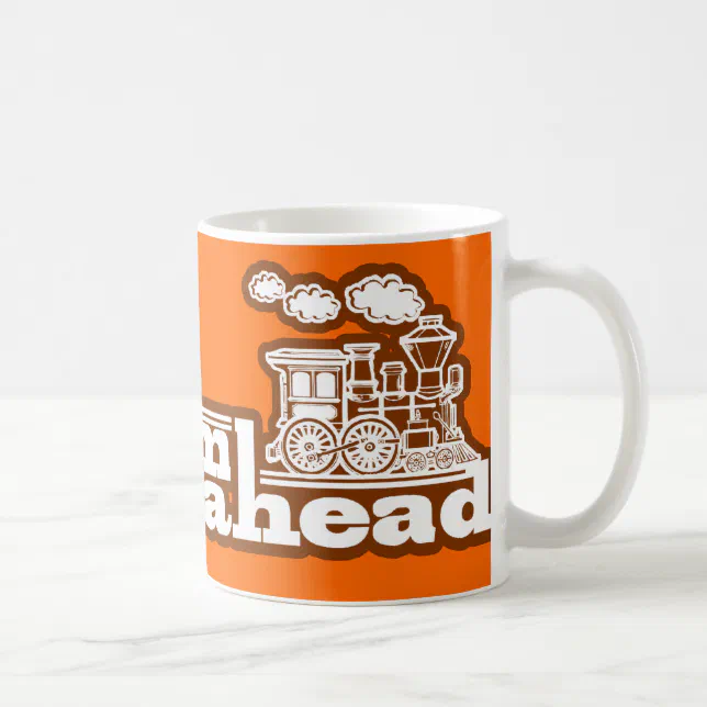 Full steam ahead orange steam train logo mug | Zazzle