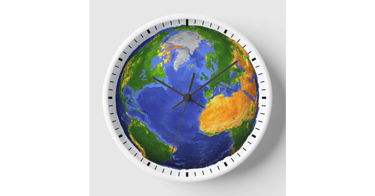 Full The Earth Showing Topographic Data. Clock | Zazzle