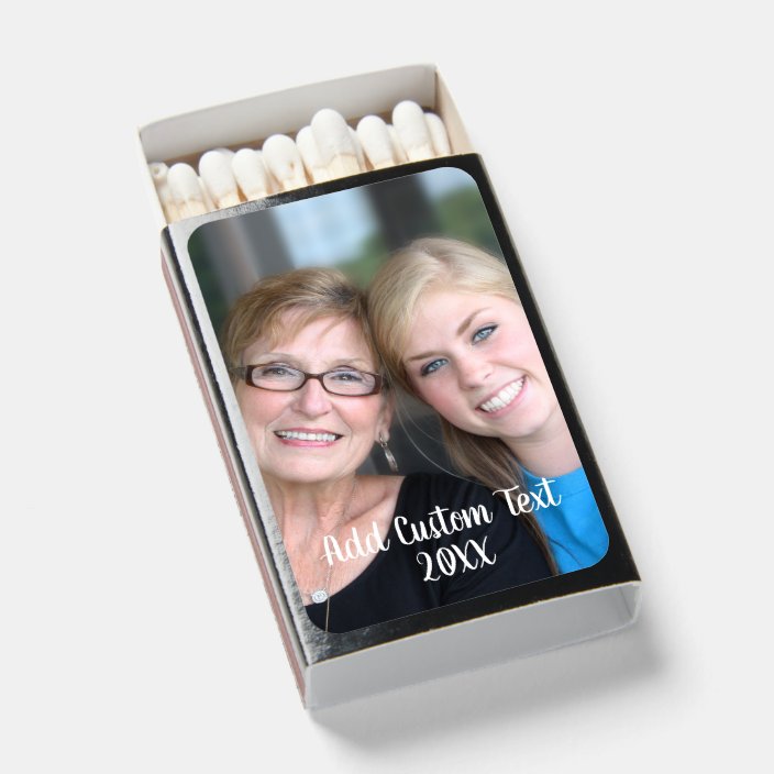 Full Vertical Photo with Script Font Custom Text Matchboxes | Zazzle