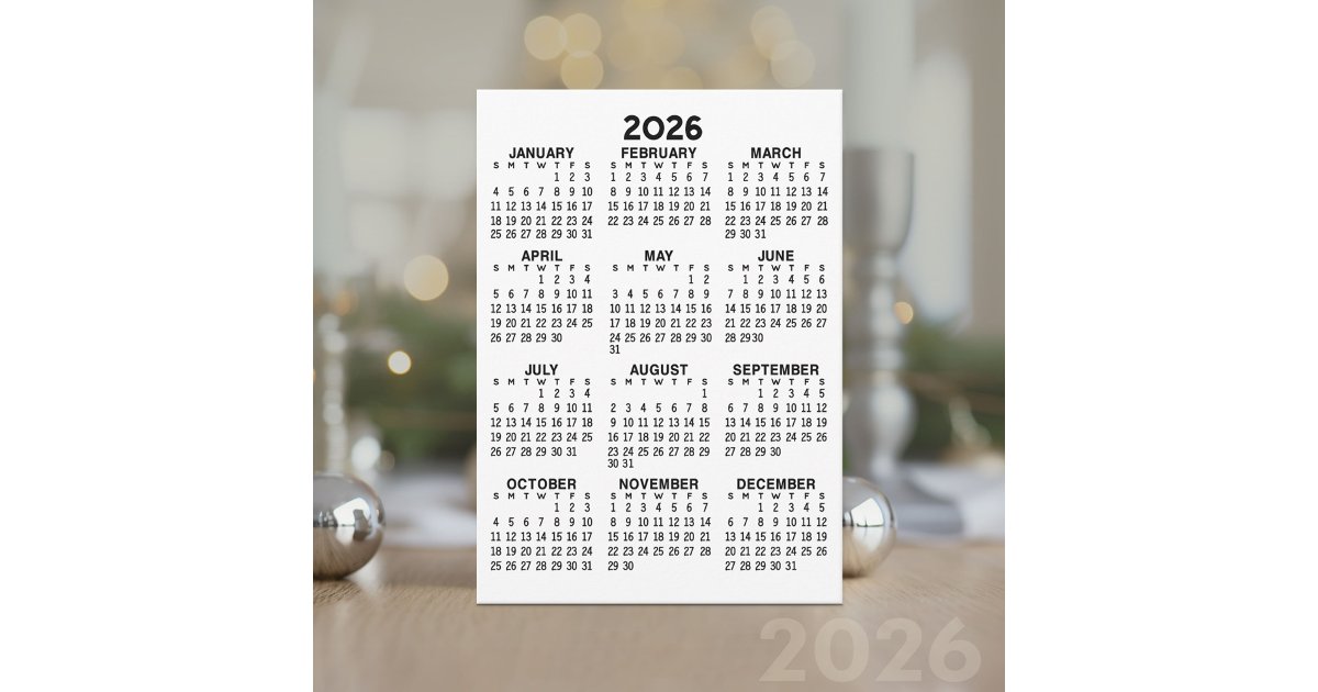 Full Year View Calendar - Basic Minimal Card | Zazzle