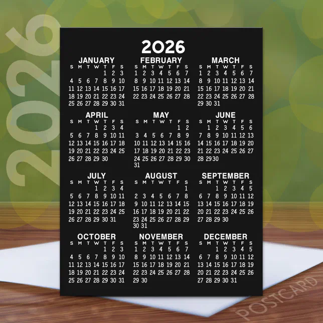 Full Year View Calendar - Basic Minimal Postc Postcard | Zazzle